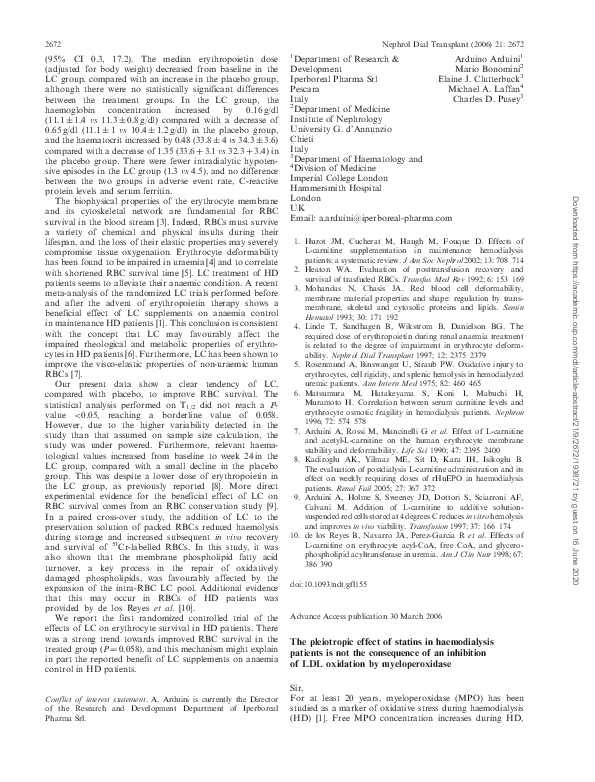 (PDF) The pleiotropic effect of statins in haemodialysis patients is ...