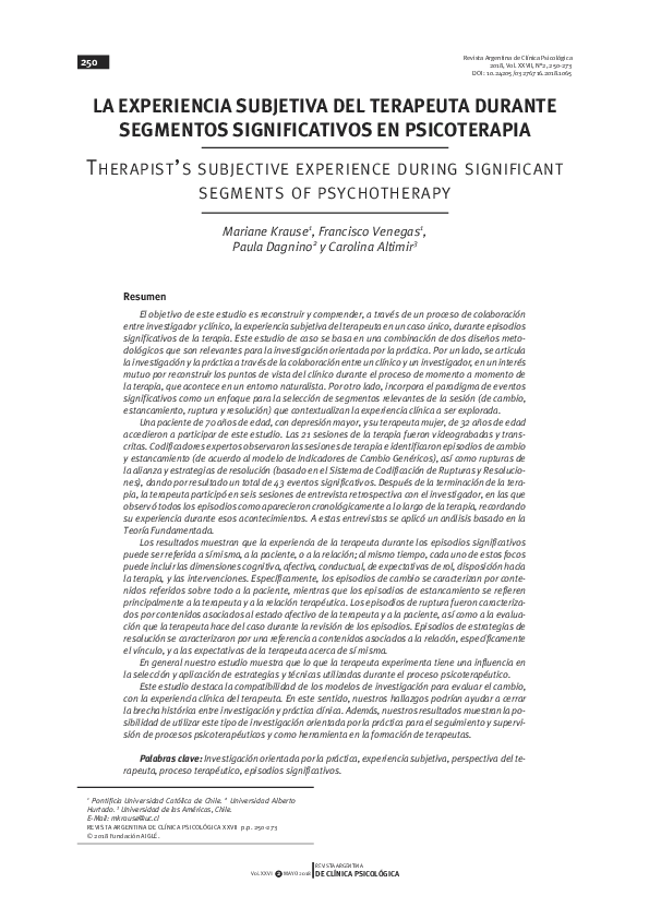 Pdf La Experiencia Subjetiva Del Terapeuta Durante Segmentos