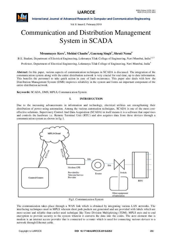 (PDF) Communication and Distribution Management System in SCADA