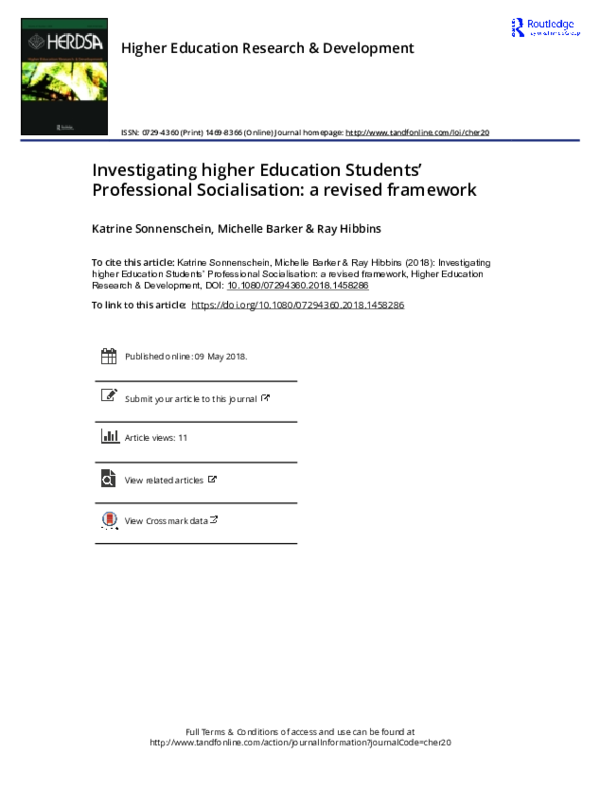 (PDF) Investigating higher Education Students’ Professional Socialisation: a revised framework