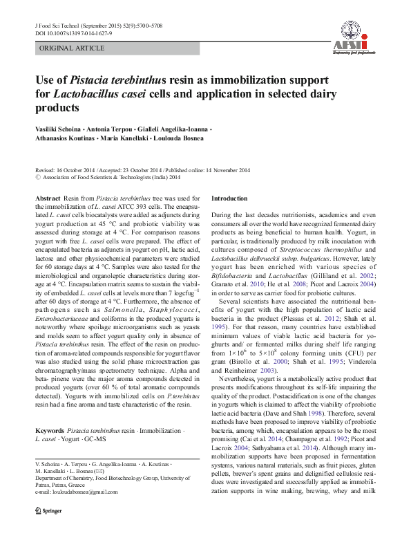 (PDF) Use of Pistacia terebinthus resin as immobilization support for ...