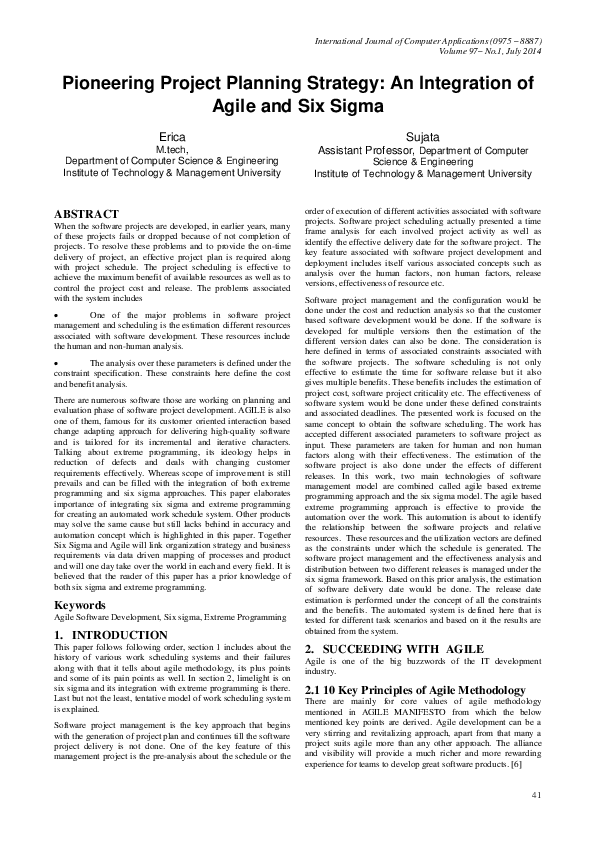 (PDF) Pioneering Project planning Strategy: An Integration of Agile and Six Sigma | Erica Erica ...