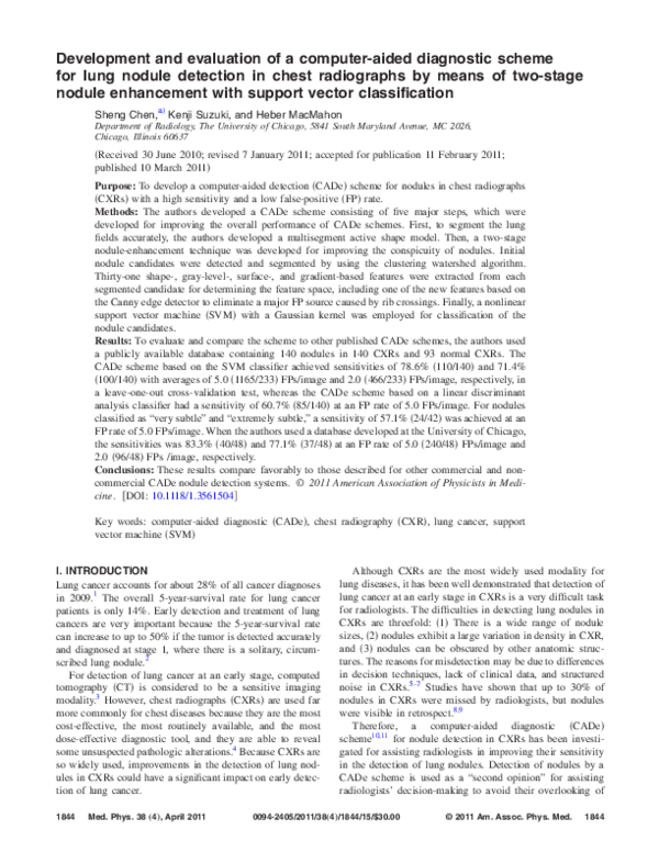 Pdf Development And Evaluation Of A Computer Aided Diagnostic Scheme For Lung Nodule Detection