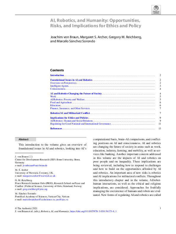 (PDF) AI, Robotics, and Humanity: Opportunities, Risks, and ...