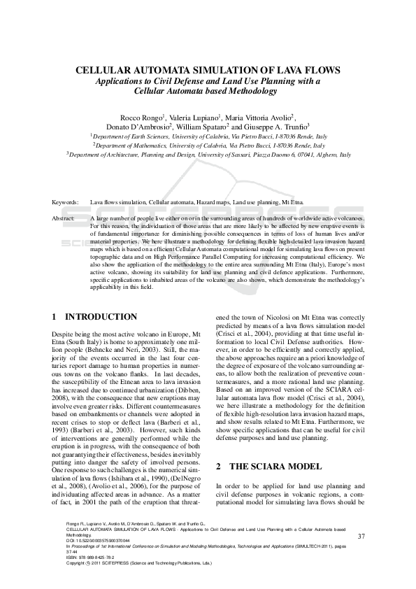 Pdf Cellular Automata Simulation Of Lava Flows Applications To Civil Defense And Land Use