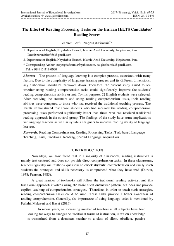 (PDF) The Effect of Reading Processing Tasks on the Iranian IELTS ...