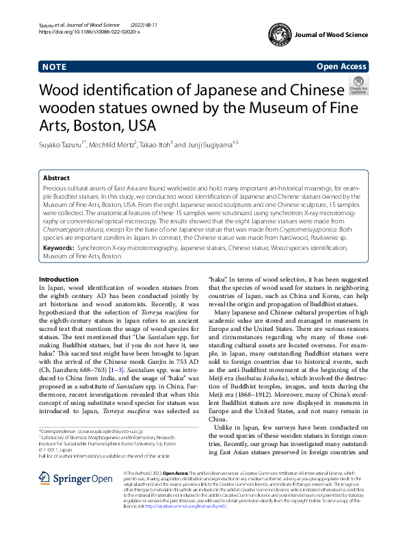 (PDF) Wood identification of Japanese and Chinese wooden statues owned ...