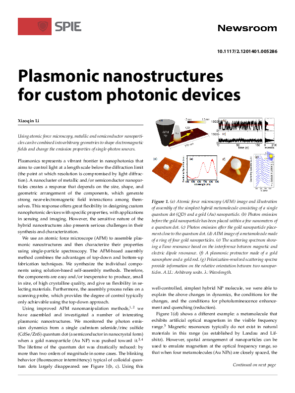 (PDF) Plasmonic nanostructures for custom photonic devices