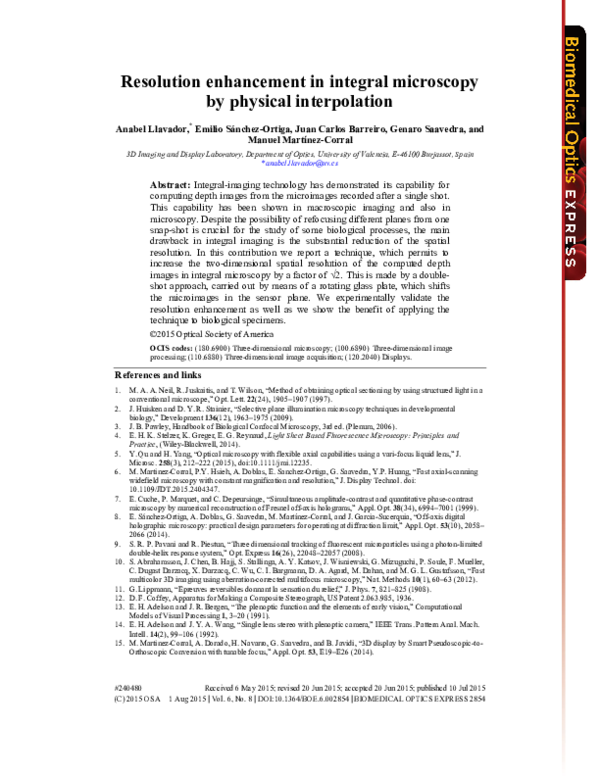 (PDF) Resolution enhancement in integral microscopy by physical ...