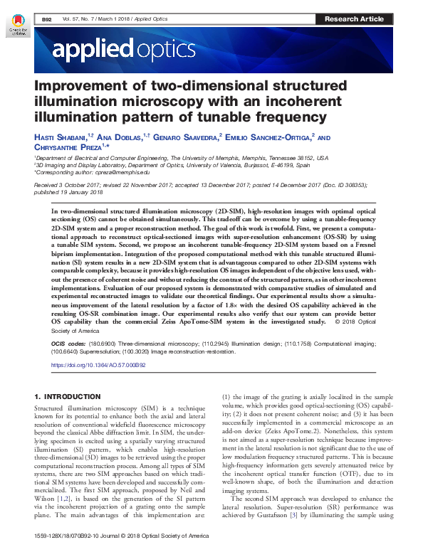 Pdf Improvement Of Two Dimensional Structured Illumination Microscopy