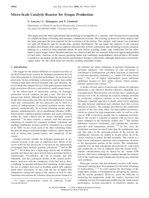 (PDF) Micro-Scale Catalytic Reactor for Syngas Production