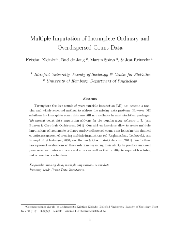 (PDF) Multiple imputation of incomplete zero-inflated count data