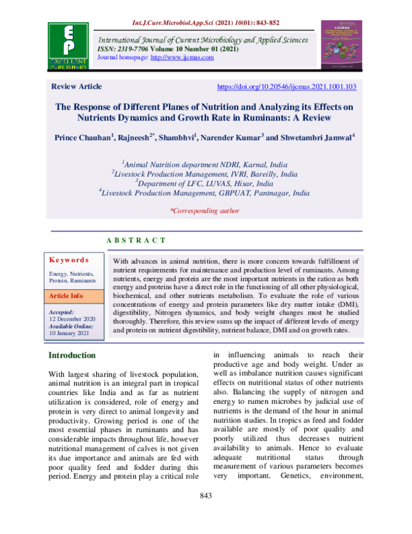 Pdf The Response Of Different Planes Of Nutrition And Analyzing Its