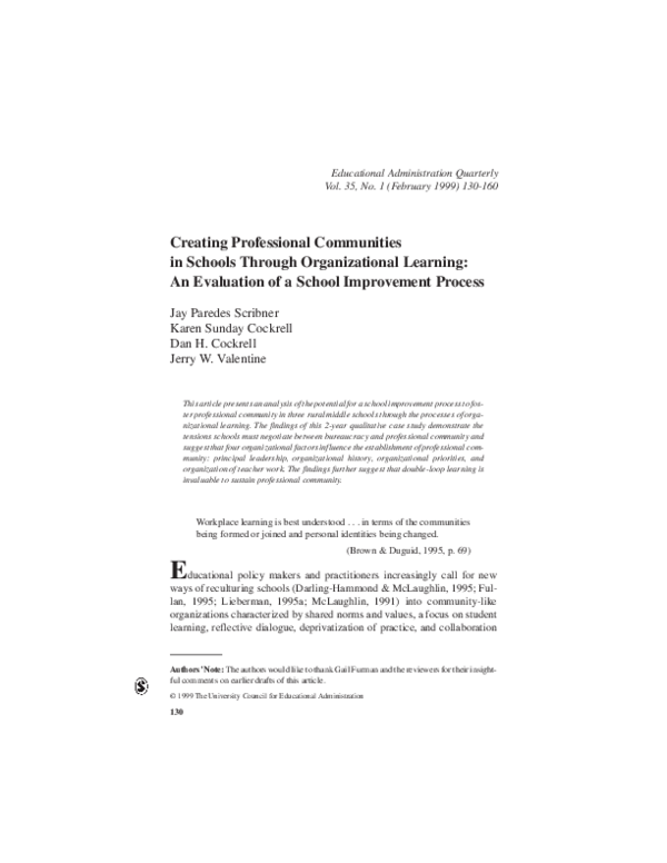 (PDF) Creating Professional Communities in Schools through Organizational Learning: An ...