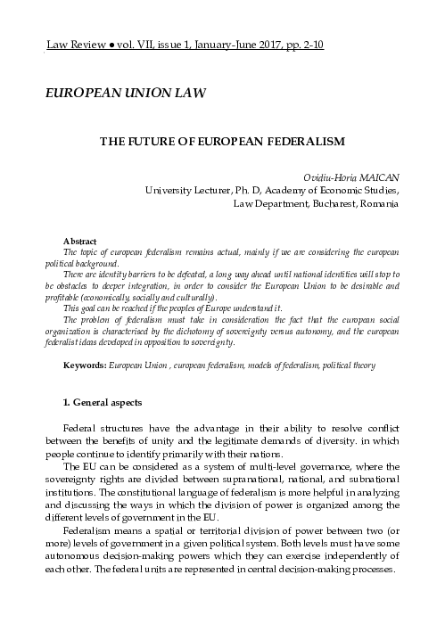 (PDF) European Union Law the Future of European Federalism | ovidiu ...