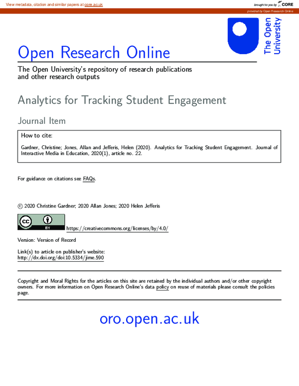 (PDF) Analytics for Tracking Student Engagement