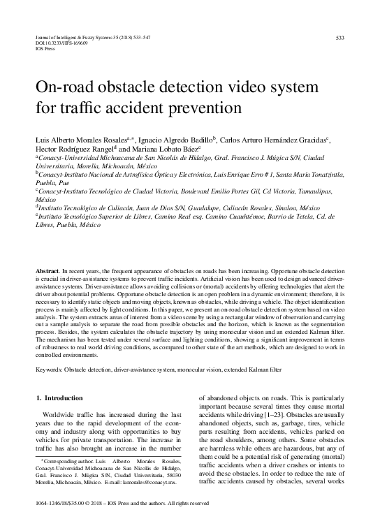 Pdf On Road Obstacle Detection Video System For Traffic Accident Prevention