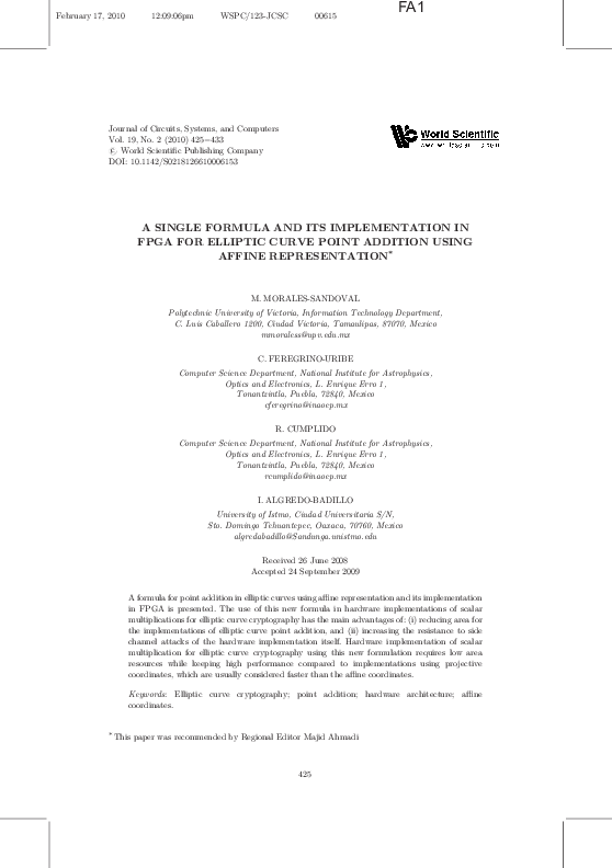 Pdf A Single Formula And Its Implementation In Fpga For Elliptic