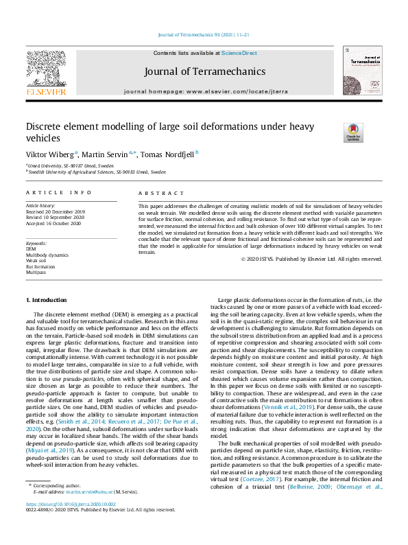 (PDF) Discrete element modelling of large soil deformations under heavy vehicles