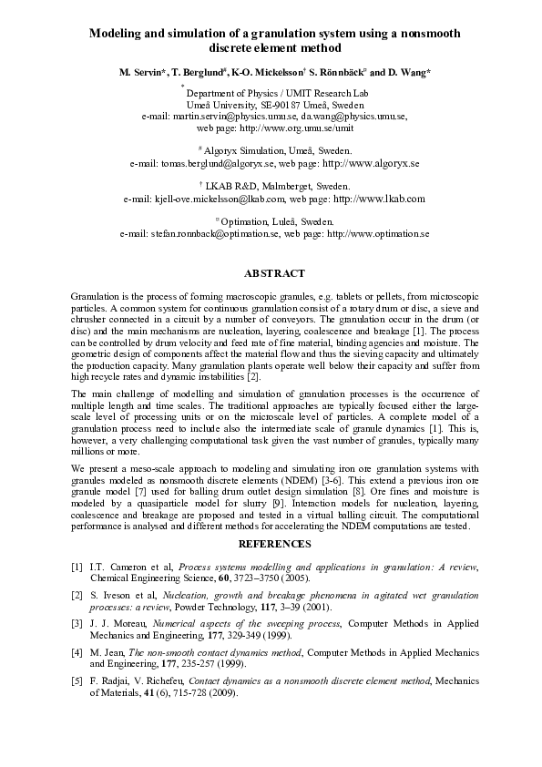 Pdf Modeling And Simulation Of A Granulation System Using A Nonsmooth Discrete Element Method