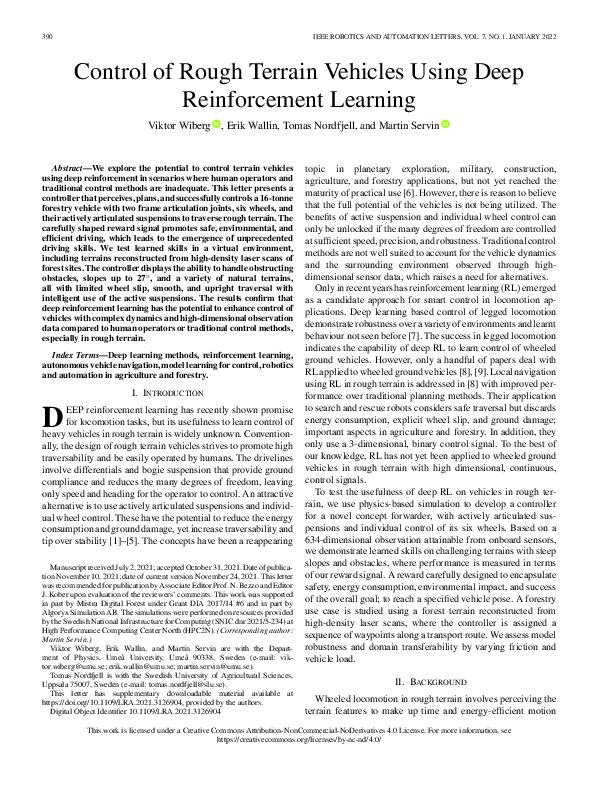 (PDF) Control of Rough Terrain Vehicles Using Deep Reinforcement Learning