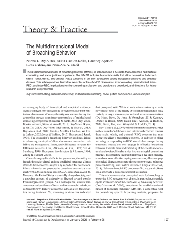 (PDF) The Multidimensional Model of Broaching Behavior