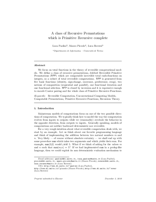 Pdf A Class Of Recursive Permutations Which Is Primitive Recursive 0883