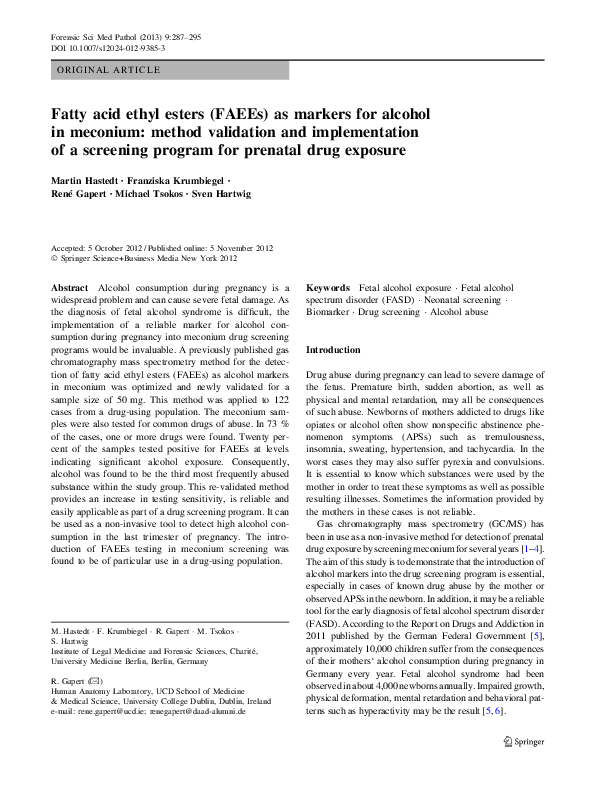(PDF) Fatty acid ethyl esters (FAEEs) as markers for alcohol in ...