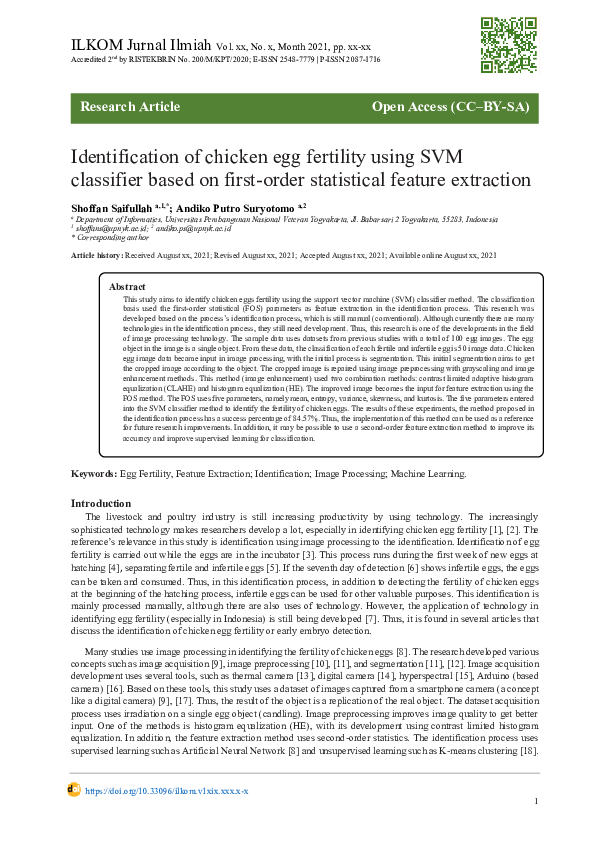 (PDF) Identification of chicken egg fertility using SVM classifier based on first-order ...