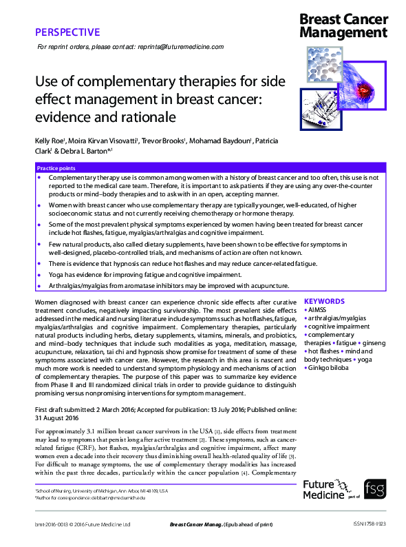 (PDF) Use of complementary therapies for side effect management in ...