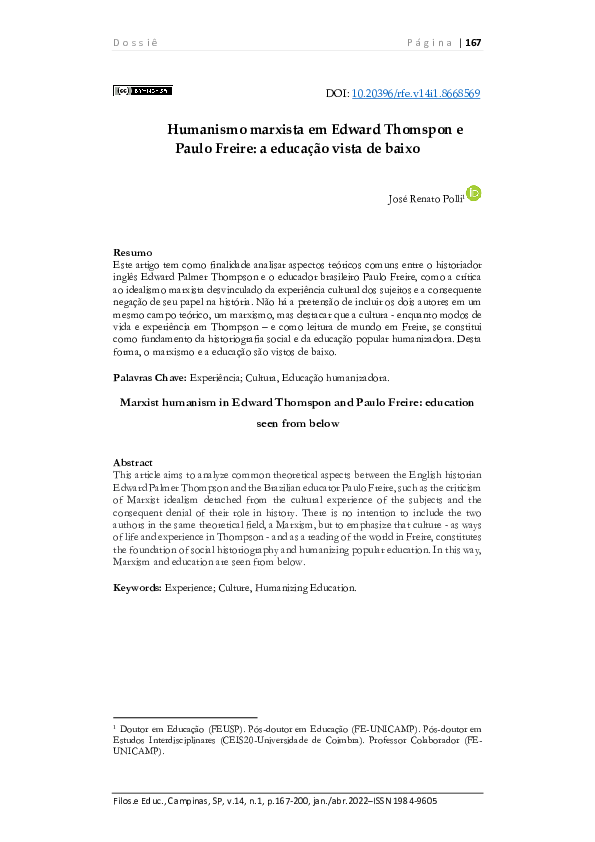 (PDF) Humanismo marxista em Edward Thomspon e Paulo Freire
