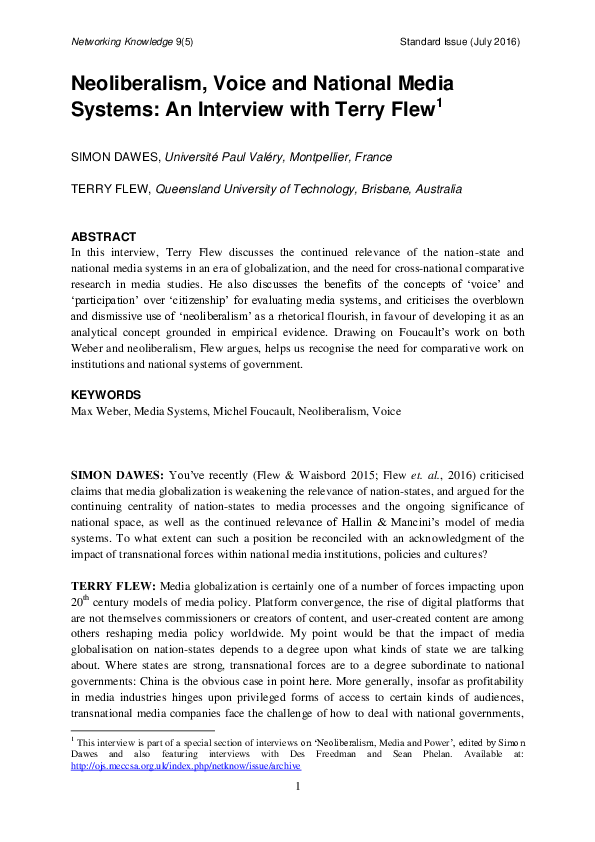 (PDF) Neoliberalism, Voice and National Media Systems: An Interview ...