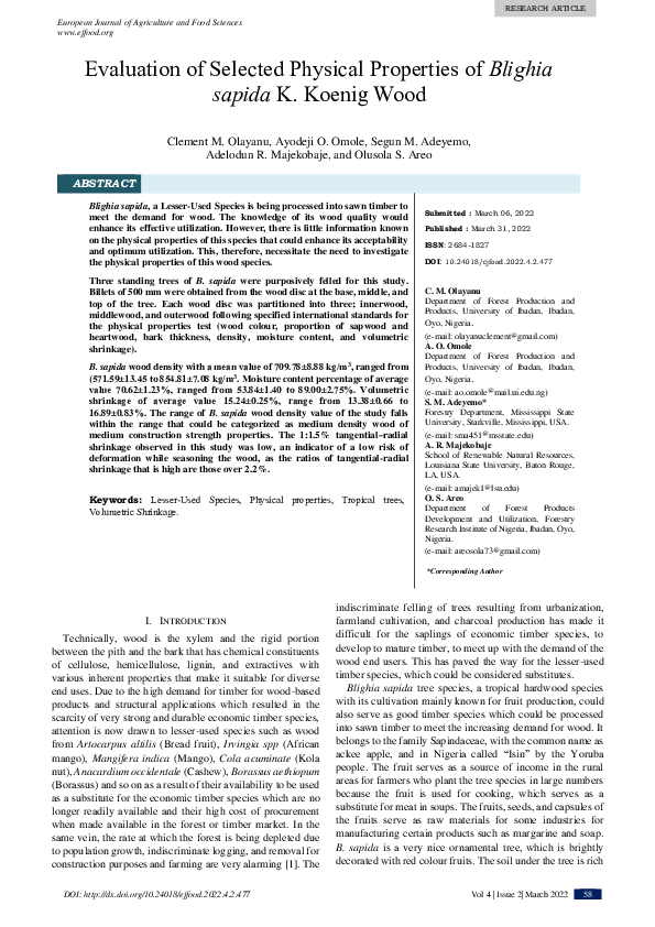(PDF) Evaluation of Selected Physical Properties of Blighia sapida K ...