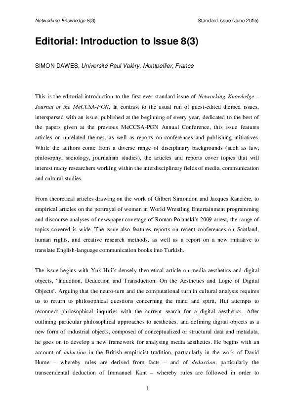 (PDF) Editorial: Introduction to Issue 8(3)
