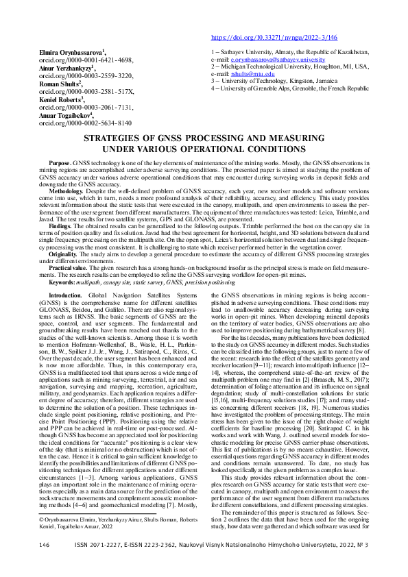 (PDF) Strategies of GNSS processing and measuring under various operational conditions