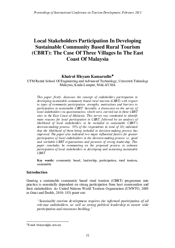 (PDF) Local stakeholders participation in developing sustainable ...