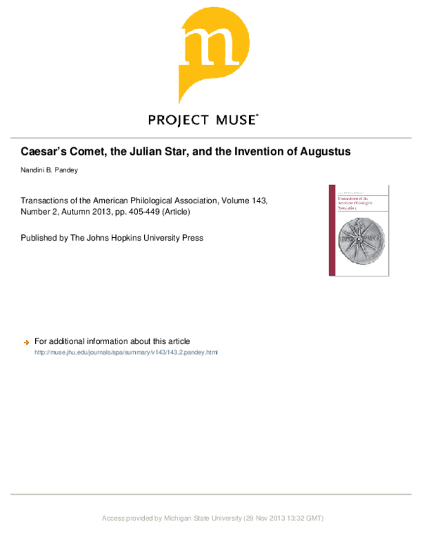 (PDF) Caesar’s Comet, the Julian Star, and the Invention of Augustus