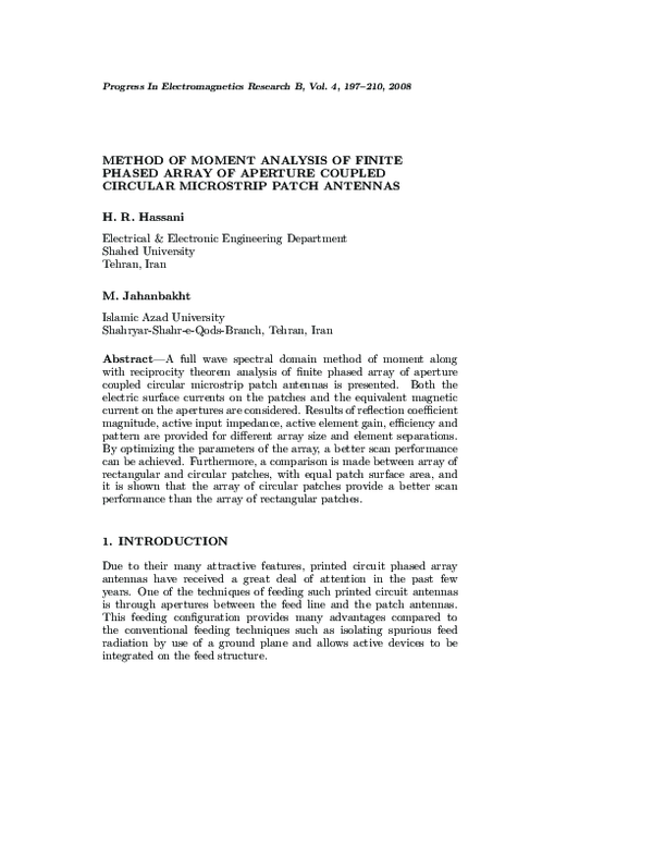 Pdf Method Of Moment Analysis Of Finite Phased Array Of Aperture Coupled Circular Microstrip