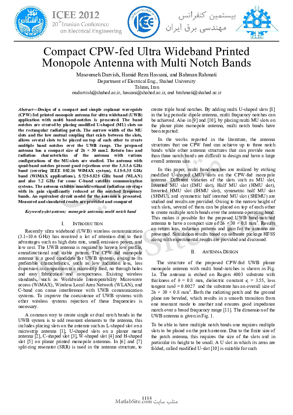 (PDF) Compact CPW-fed ultra wideband printed monopole antenna with multi notch bands