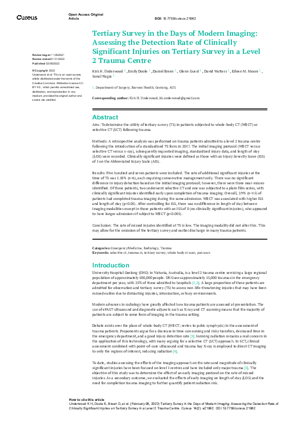 (PDF) Tertiary Survey in the Days of Modern Imaging: Assessing the ...
