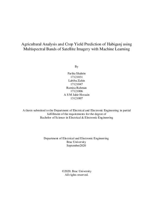 (PDF) Agricultural Analysis and Crop Yield Prediction of Habiganj using Multispectral Bands of ...