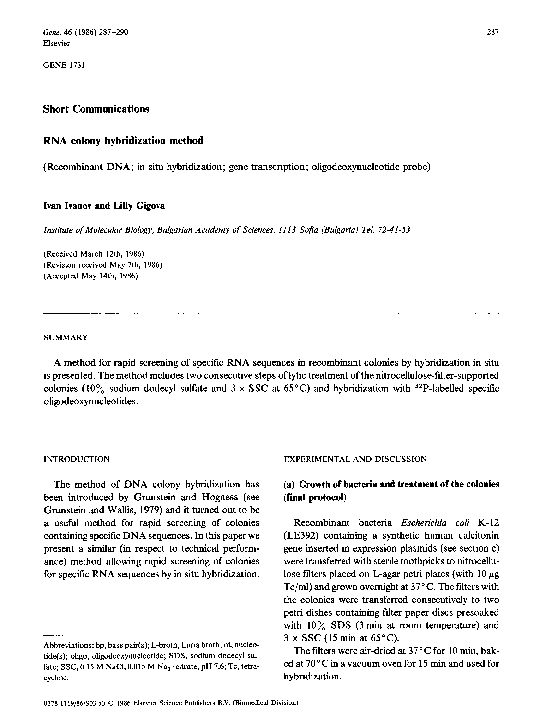 (PDF) RNA colony hybridization method | Ivan Ivanov - Academia.edu