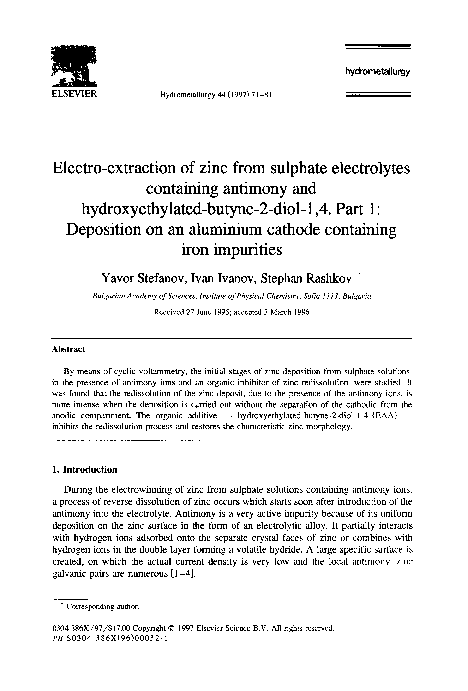 (PDF) Electro-extraction of zinc from sulphate electrolytes containing ...