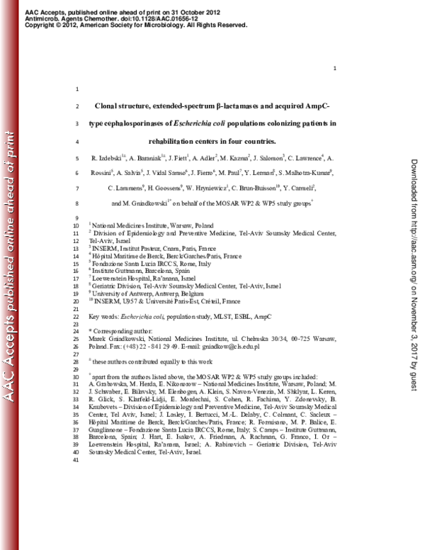 (PDF) Clonal Structure, Extended-Spectrum β-Lactamases, and Acquired ...