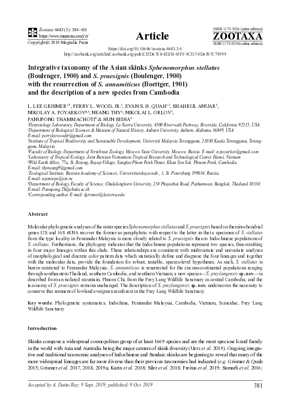 (PDF) Integrative taxonomy of the Asian skinks Sphenomorphus stellatus ...
