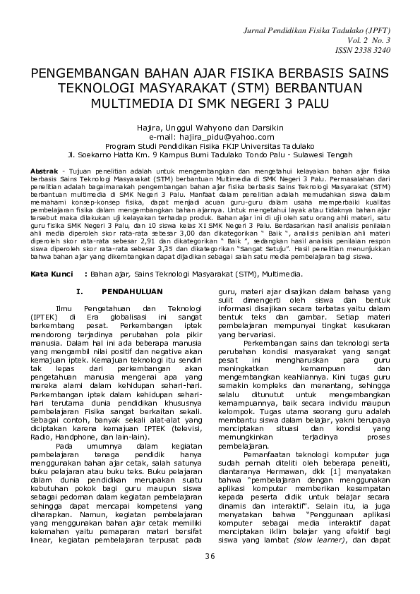 (PDF) Pengembangan Bahan Ajar Fisika Berbasis Sains Teknologi Masyarakat (STM) Berbantuan ...