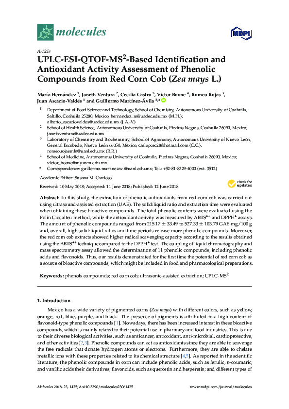 (PDF) {"__content__"=>"UPLC-ESI-QTOF-MS²-Based Identification and Antioxidant Activity ...