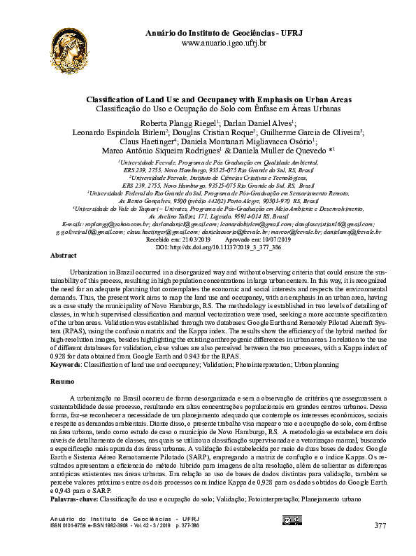 (PDF) Classification of Land Use and Occupancy with Emphasis on Urban Areas