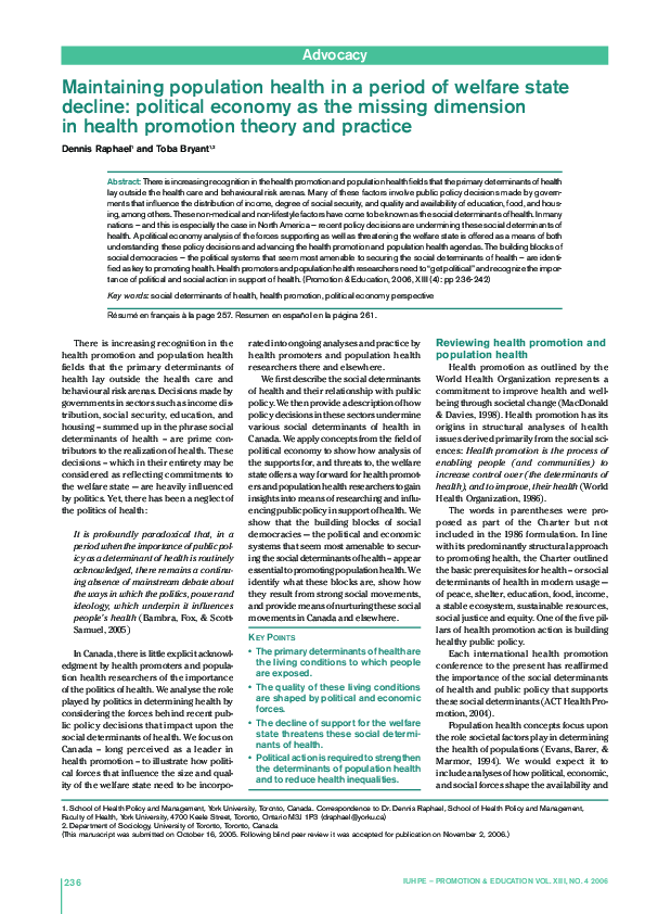 (PDF) Maintaining Population Health in a Period of Welfare State ...
