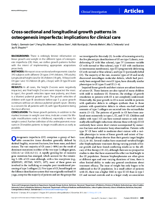(PDF) Growth Patterns in Osteogenesis Imperfecta